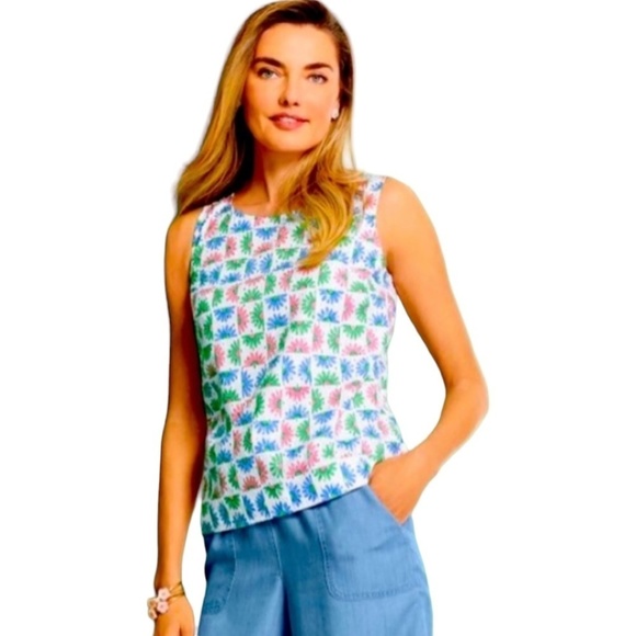 Talbots | Tops | Talbots 0 Cotton Fully Lined Eyelet Blocked Daisy Print Shell Side Zip Us Xl ...